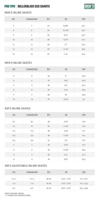 Inline Skates Size Charts