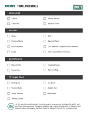 Tee Ball Checklist For Kids