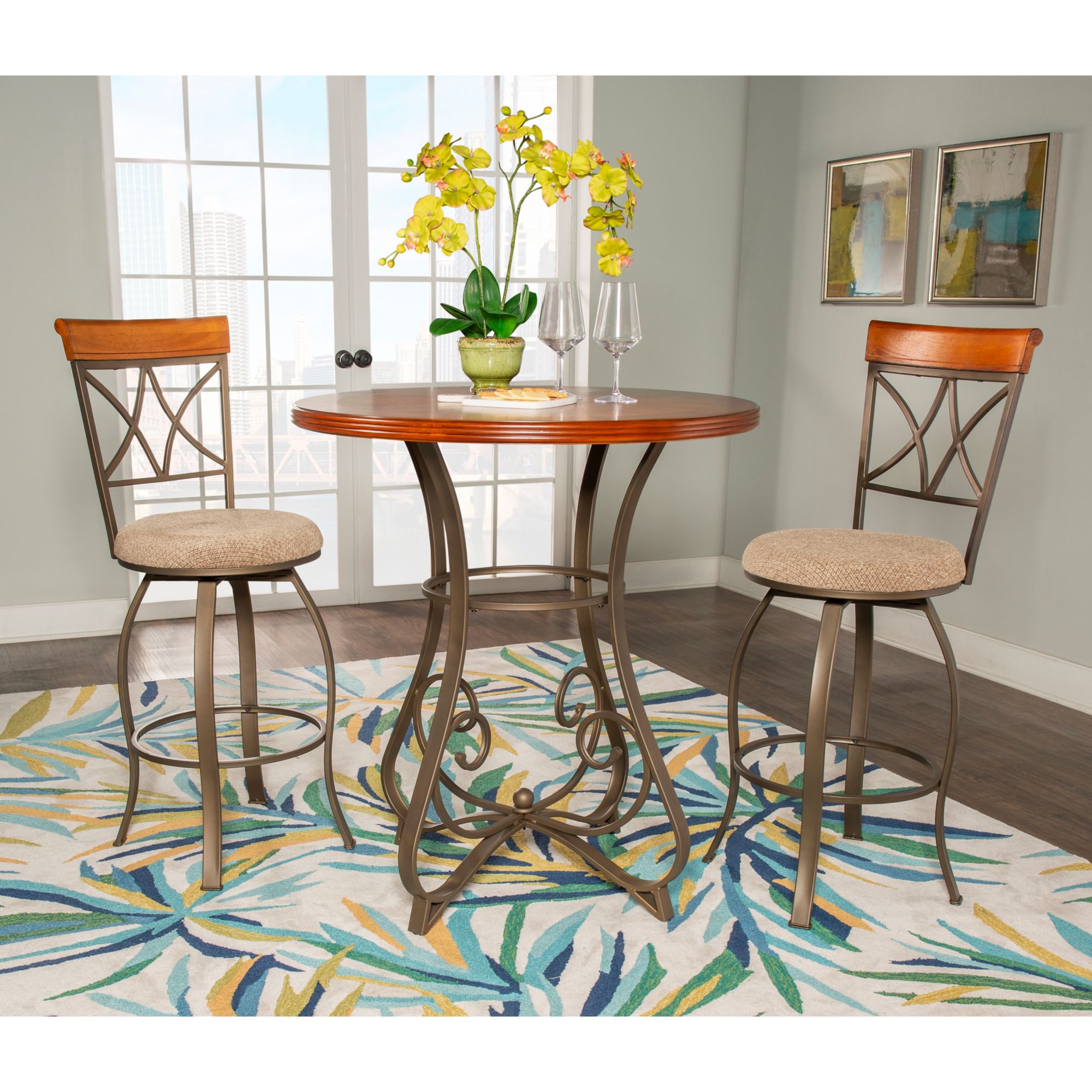 Powell Hamilton Pub Table and 2 Swivel Barstools Set