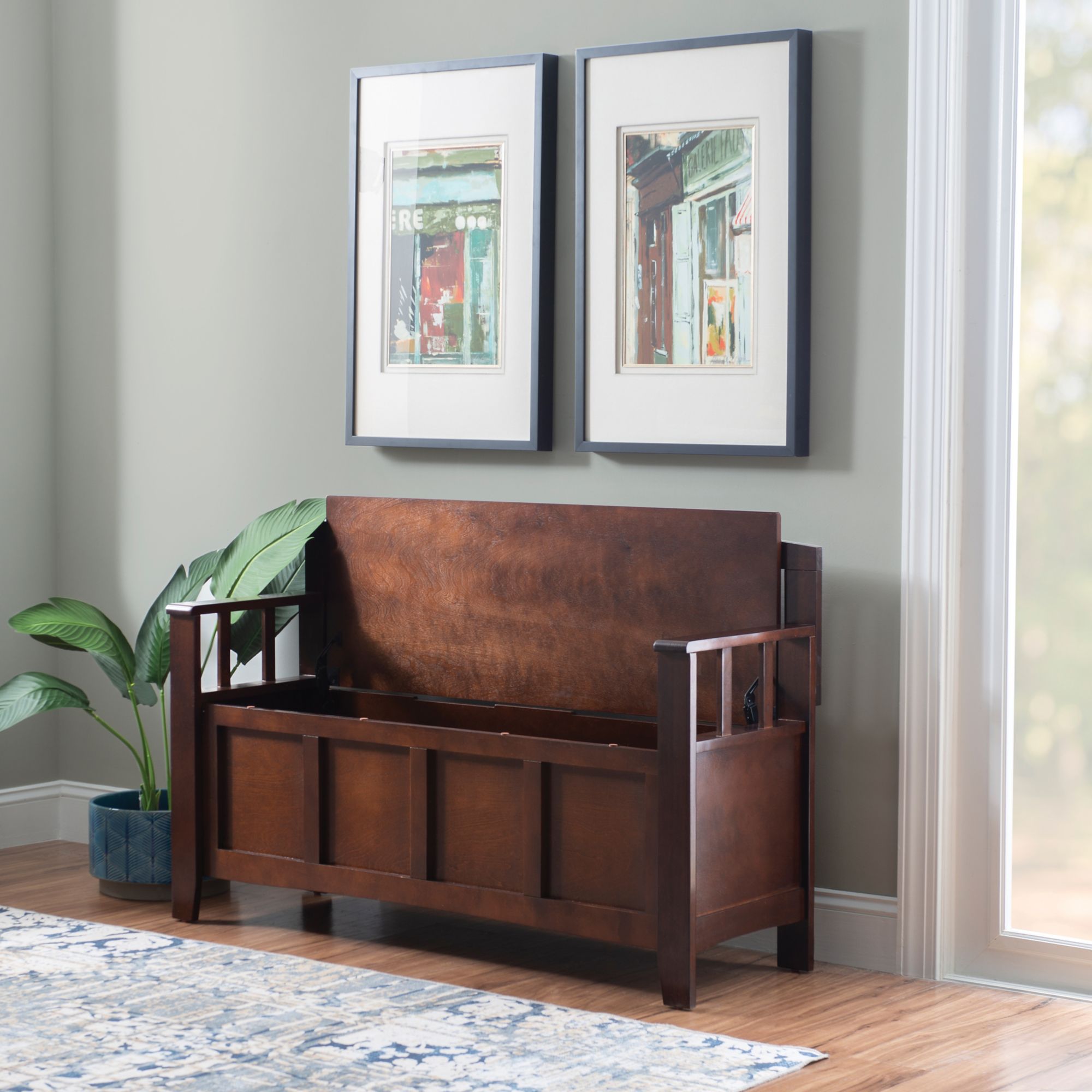 Bench seat with back and storage store