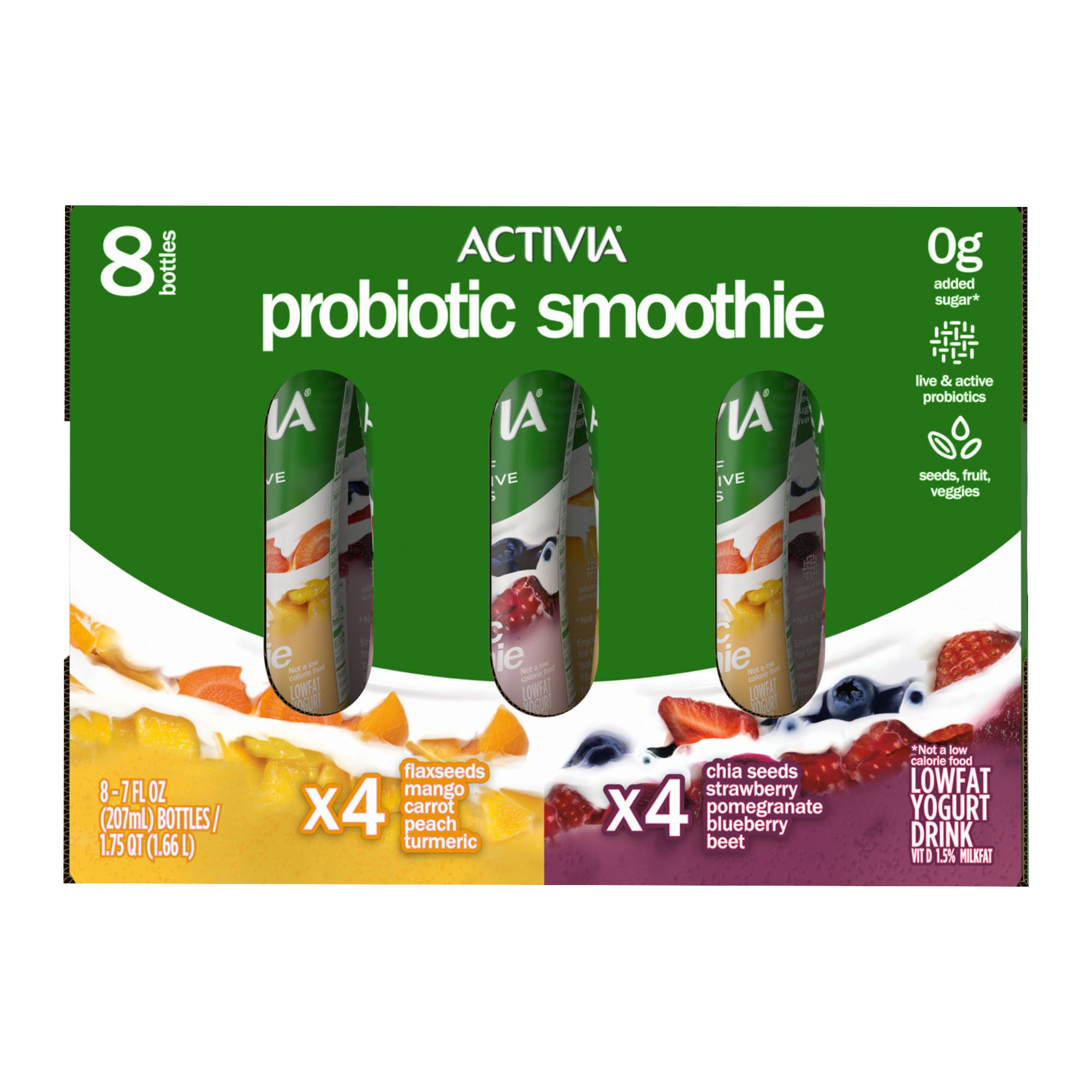 Activia Probiotic Smoothies Variety Pack, 8 ct - BJs WholeSale Club