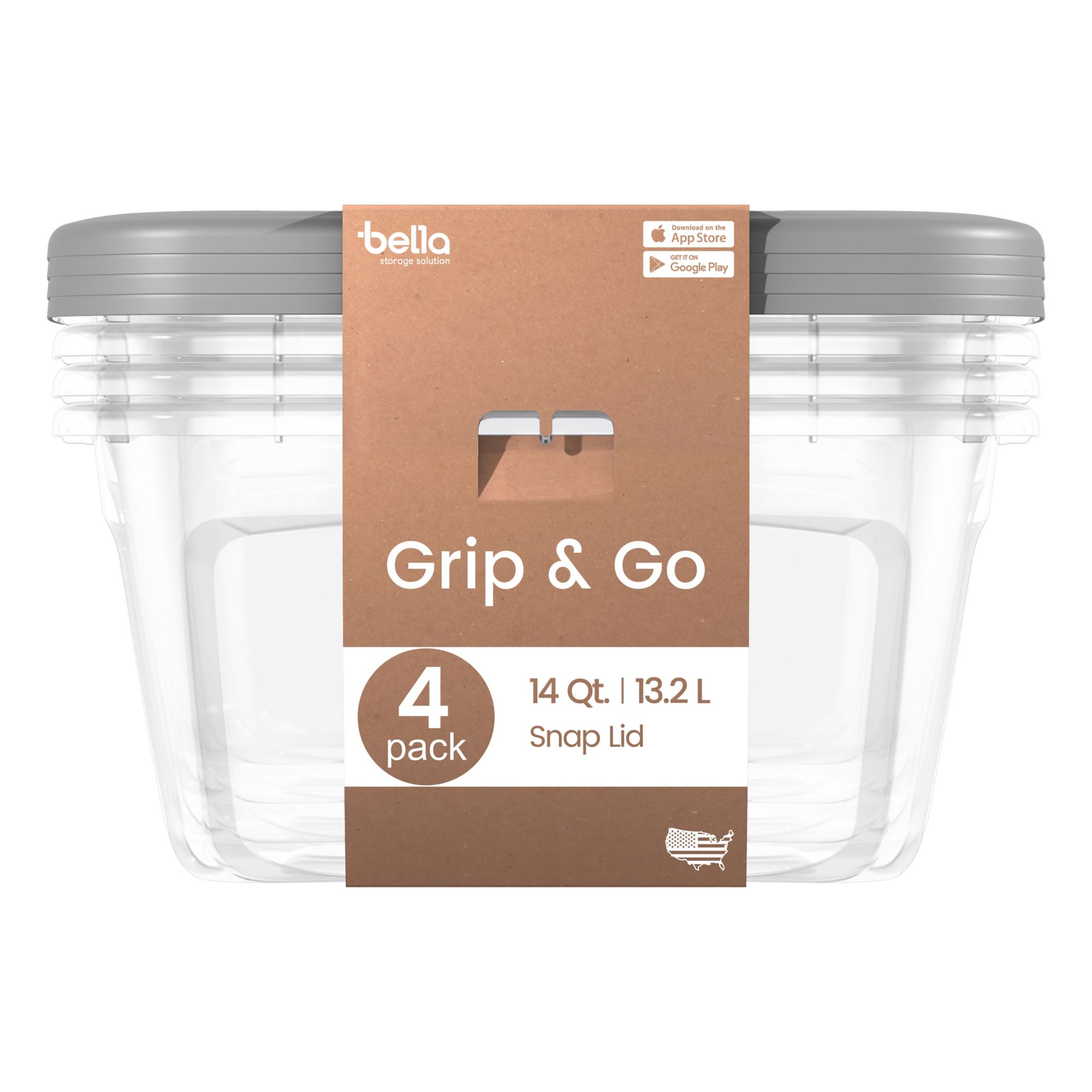 Bella Storage Solution Grip & Go 14-Qt. Snap Lid Storage Containers ...