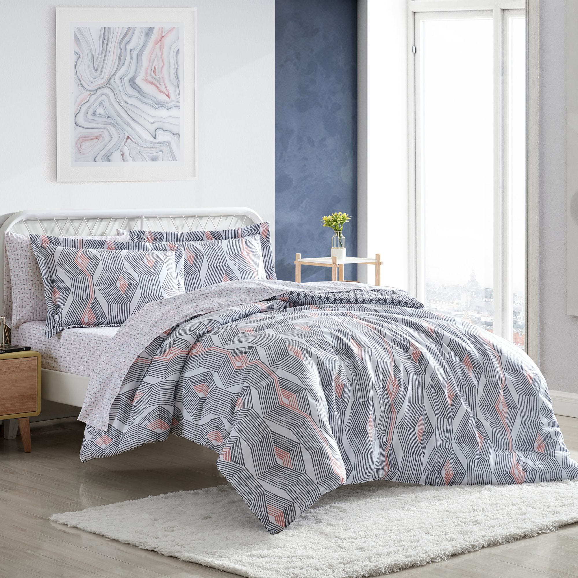 Joe Boxer 5-Pc. Fun Prints Ultra-Soft Modern Geo Bedding Set In A Bag ...