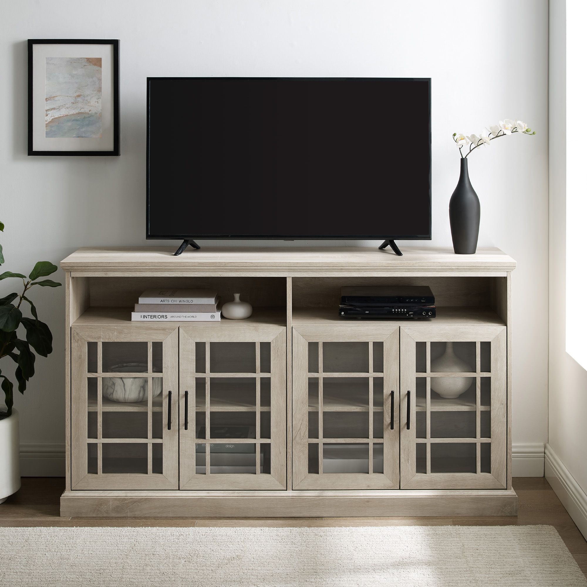 Tv console with glass doors store