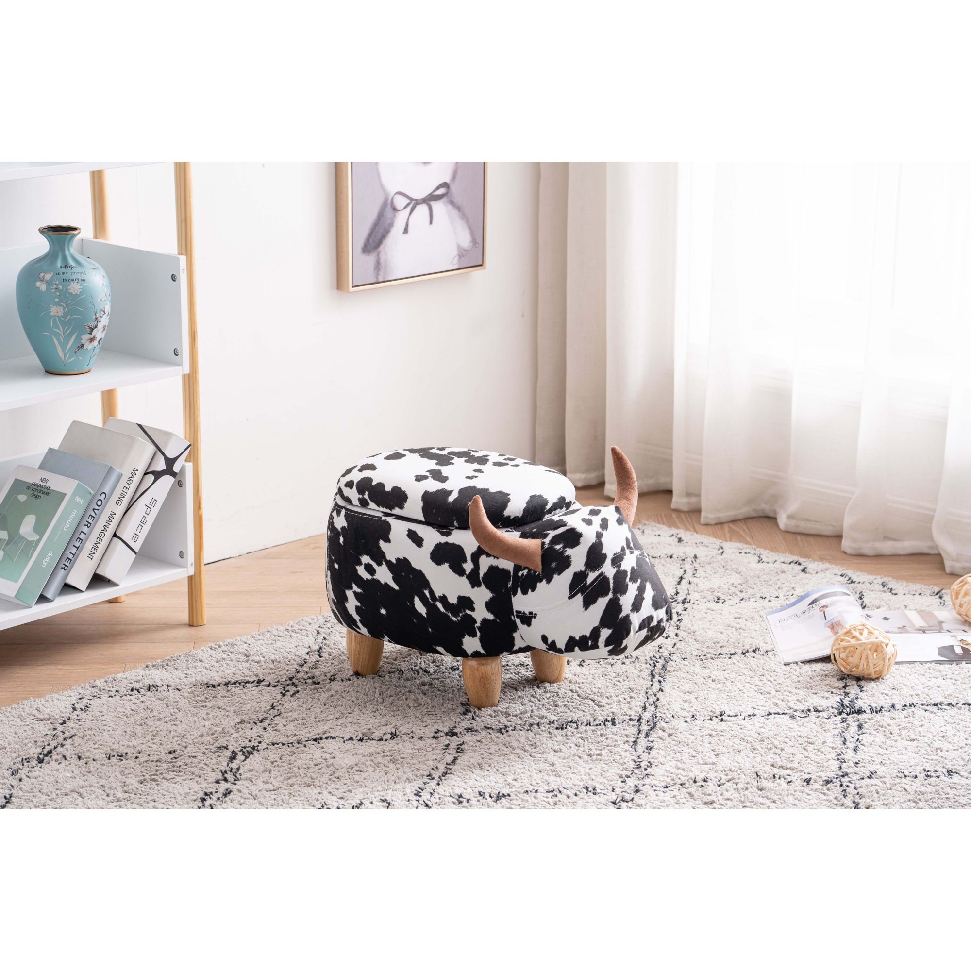 Connor The Cow Storage Ottoman Black Brown White Home 2 Office