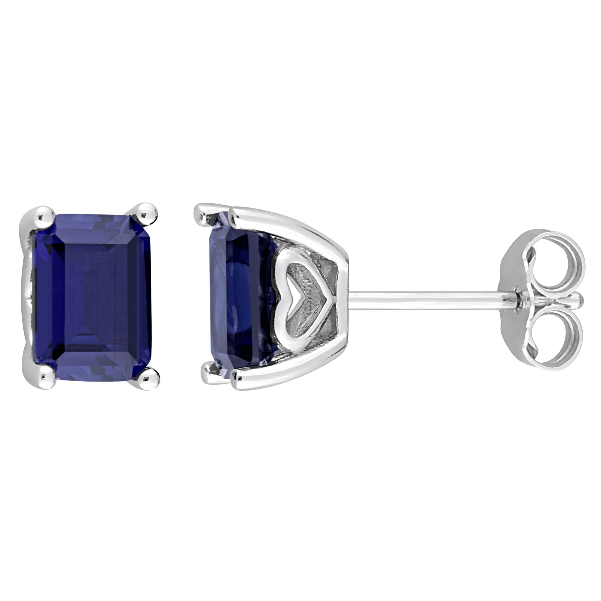 3.20 ct. t.g.w. Octagon Created Blue Sapphire Stud Earrings in Sterling ...