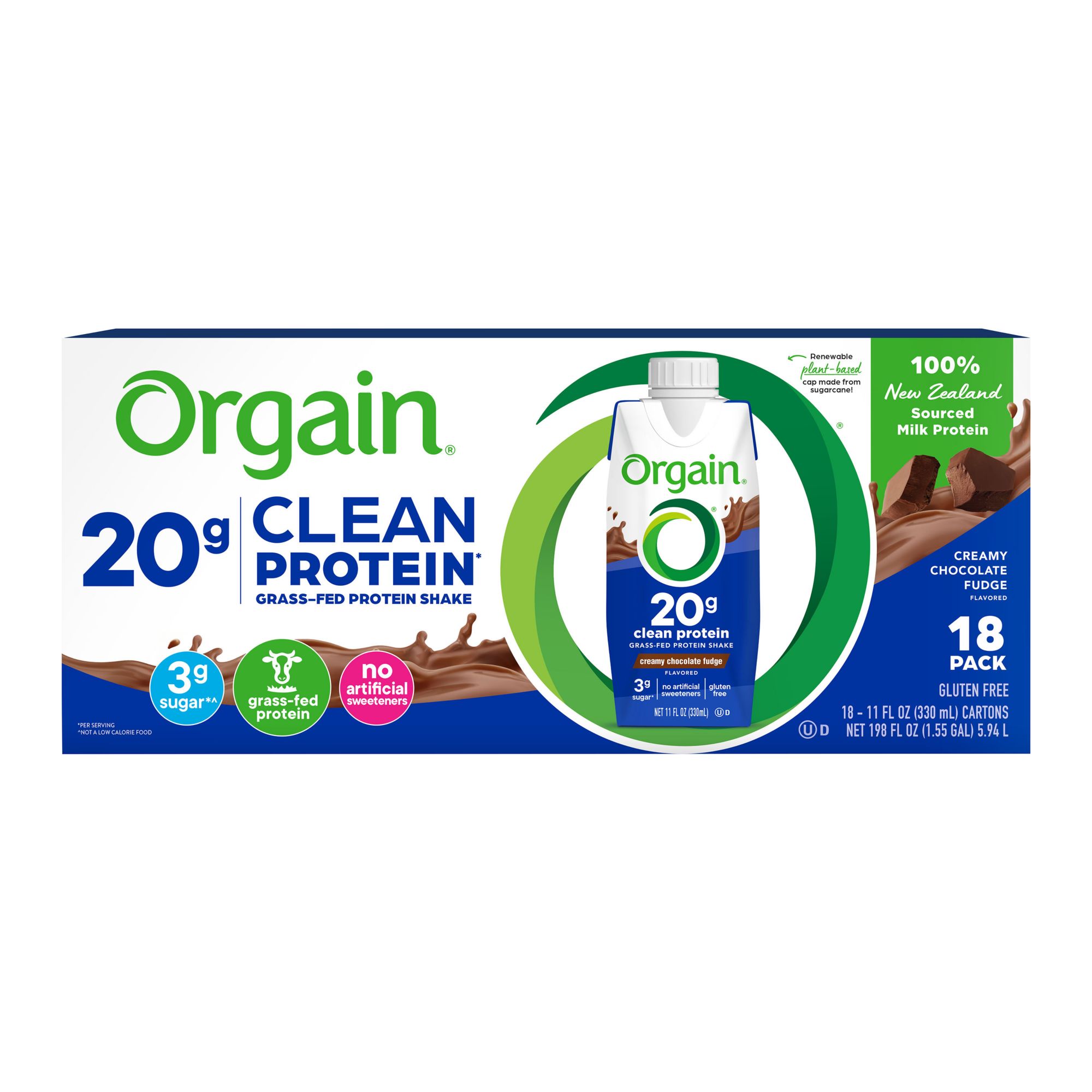 Orgain 20g Grass Fed Clean Protein Shake, Creamy Chocolate Fudge, 18 ct ...