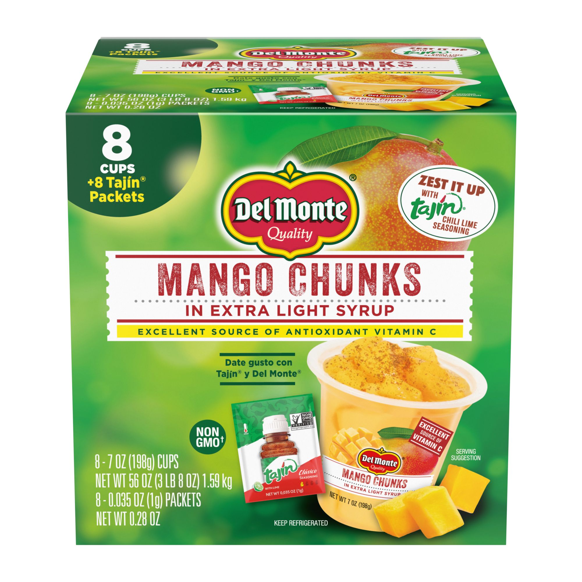 Del Monte Mango Chunks in Extra Light Syrup with Tajin Spice Packets, 8 ...