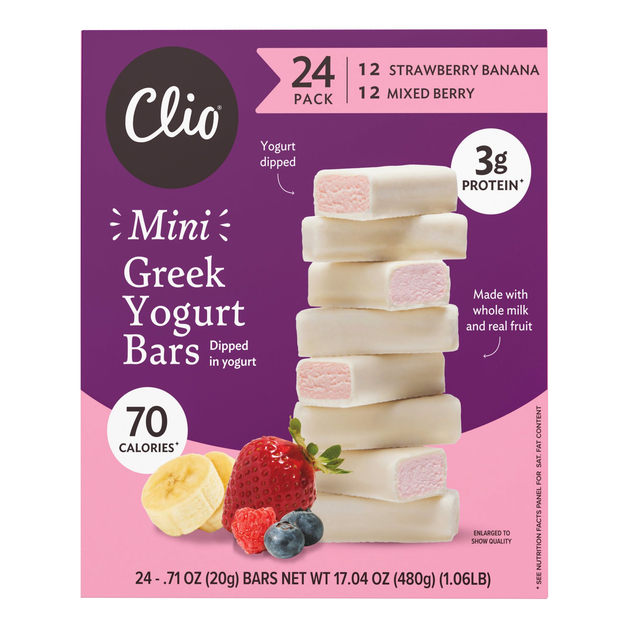 Clio Greek Strawberry Banana Mixed Berry Yogurt Bars, Mini Bars Pack ...